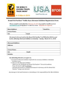 ITB 2019 Alternate Exhibitor Form - B-FOR